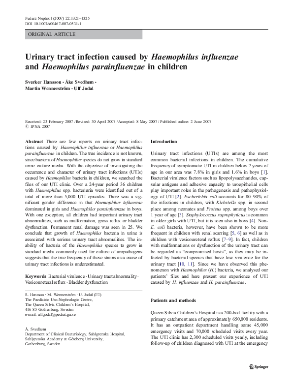 (PDF) Urinary tract infection caused by Haemophilus influenzae and ...