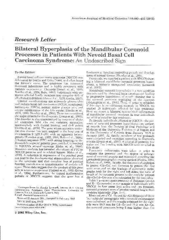 (PDF) Bilateral hyperplasia of the mandibular coronoid processes in ...