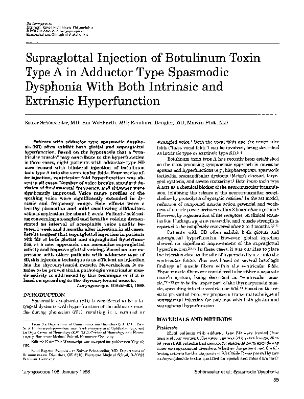 (PDF) Supraglottal Injection of Botulinum Toxin Type A in Adductor Type ...