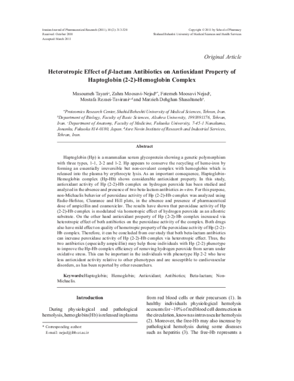 (PDF) Heterotropic Effect of β-lactam Antibiotics on Antioxidant ...