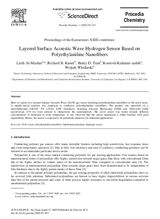 (PDF) Layered Surface Acoustic Wave Hydrogen Sensor with Nanoporous Polyaniline as the Active Layer