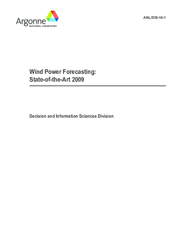Pdf Wind Power Forecasting State Of The Art 2009 R Bessa