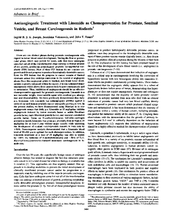 (PDF) Antiangiogenic Treatment with Linomide as Chemoprevention for ...