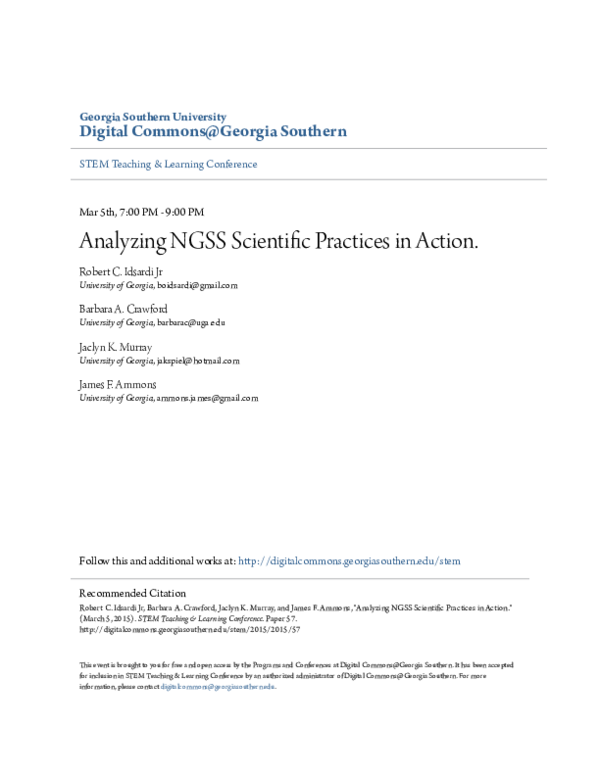 (PDF) Analyzing NGSS Scientific Practices in Action | Robert Idsardi ...