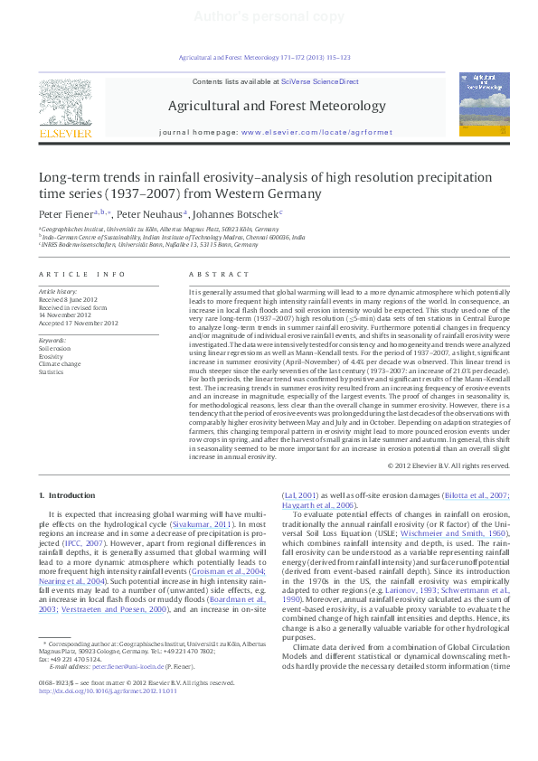 (PDF) Long-term trends in rainfall erosivity–analysis of high ...