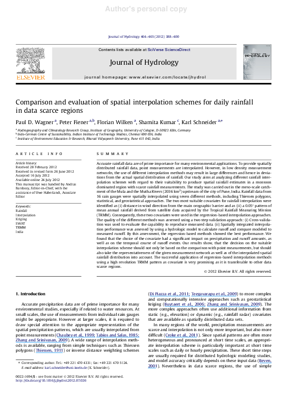 Pdf Comparison And Evaluation Of Spatial Interpolation Schemes For Daily Rainfall In Data