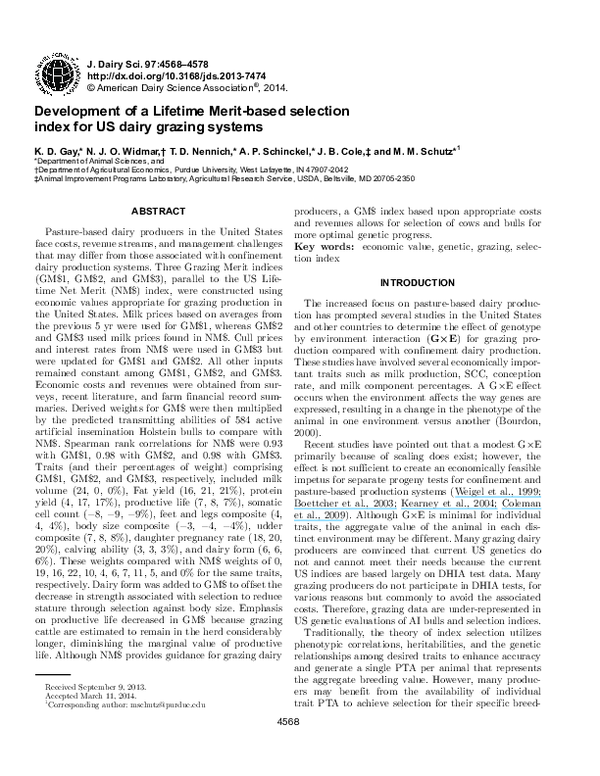 (PDF) Development of a Lifetime Merit-based selection index for US ...