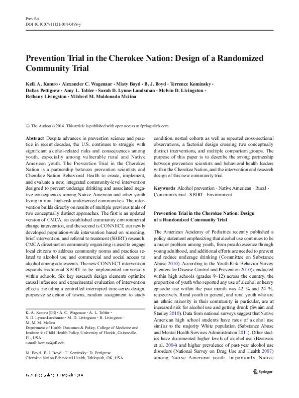 (PDF) Prevention Trial in the Cherokee Nation: Design of a Randomized ...