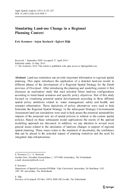 (PDF) Simulating Land-use Change in a Regional Planning Context