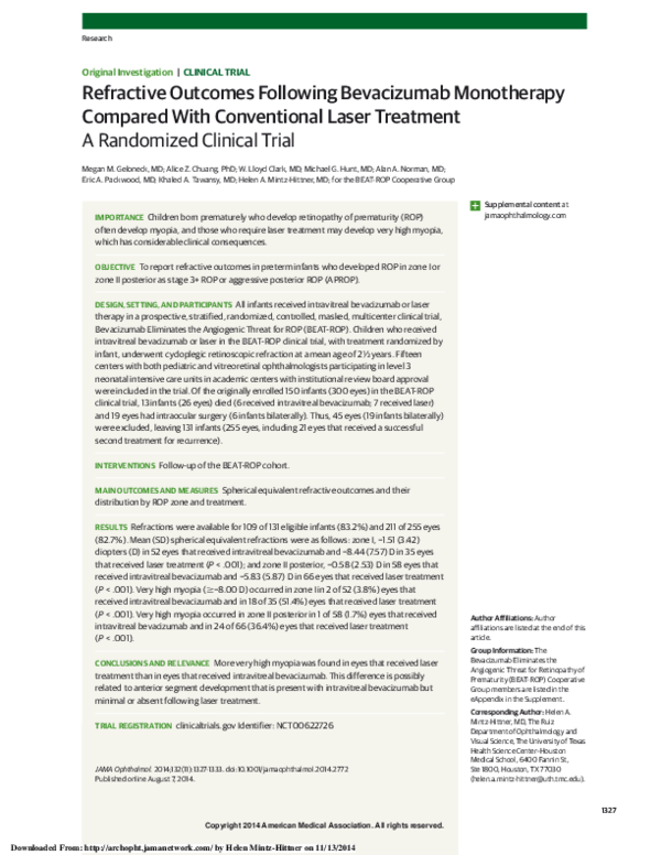 (PDF) Refractive Outcomes Following Bevacizumab Monotherapy Compared ...