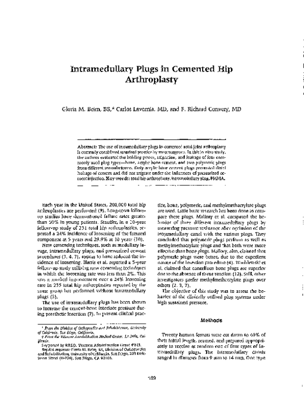 (PDF) Intramedullary plugs in cemented hip arthroplasty | Gloria Beim ...