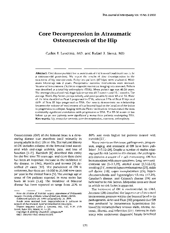 (PDF) Core decompression in atraumatic osteonecrosis of the hip