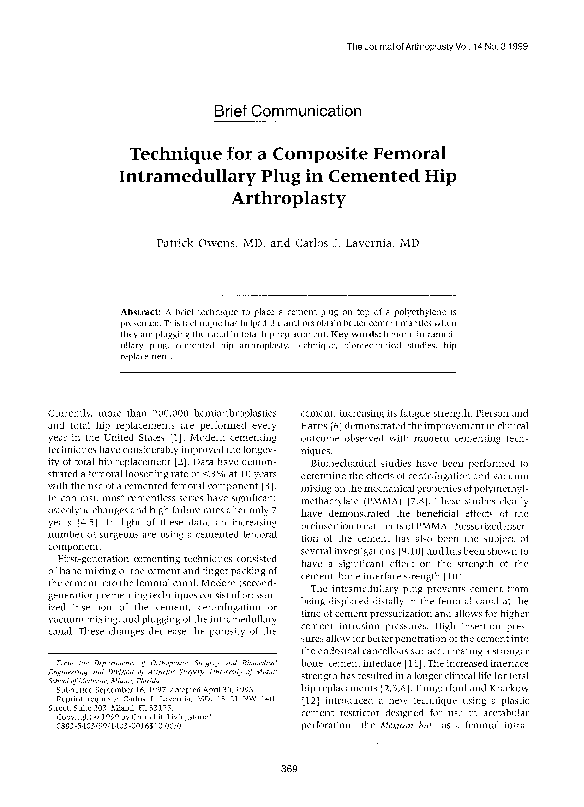 (PDF) Technique for a composite femoral intramedullary plug in cemented ...