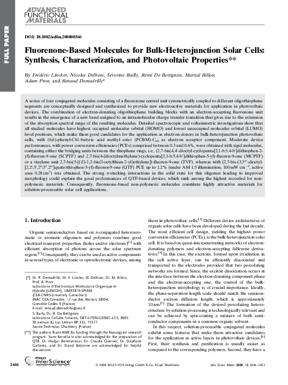 (PDF) Fluorenone-Based Molecules for Bulk-Heterojunction Solar Cells: Synthesis ...