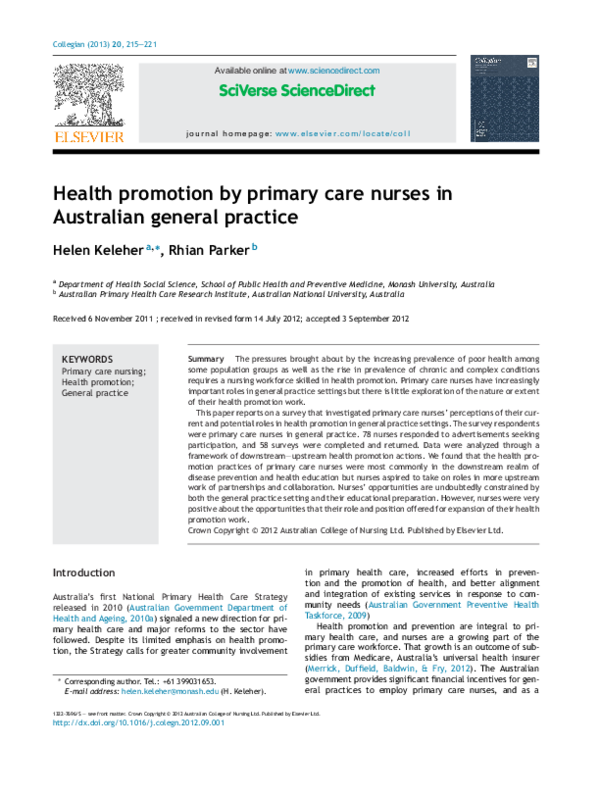 (PDF) Health promotion by primary care nurses in Australian general ...