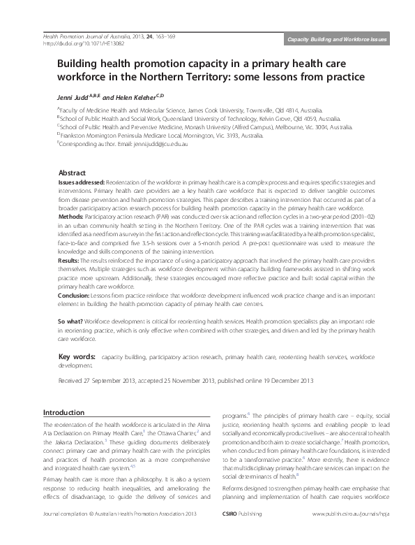 (PDF) Building health promotion capacity in a primary health care ...