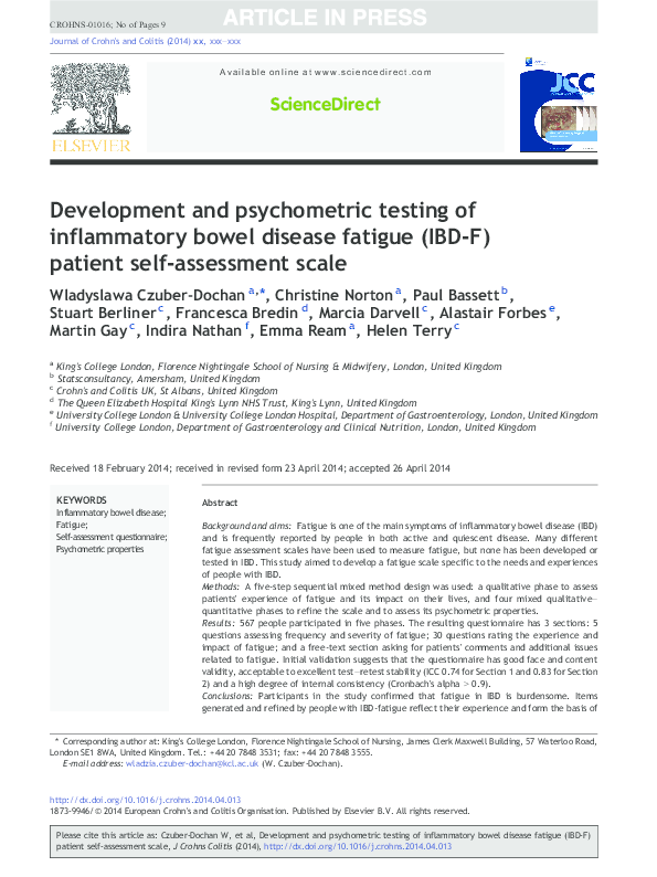(PDF) Development and psychometric testing of inflammatory bowel ...