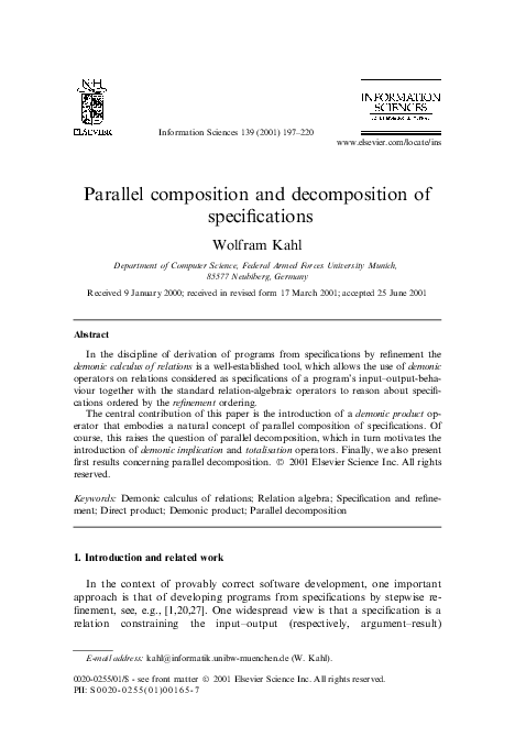 (PDF) Parallel composition and decomposition of specifications | Wolfram Kahl - Academia.edu