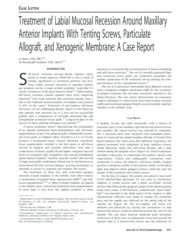 (PDF) Treatment of Labial Mucosal Recession Around Maxillary Anterior ...