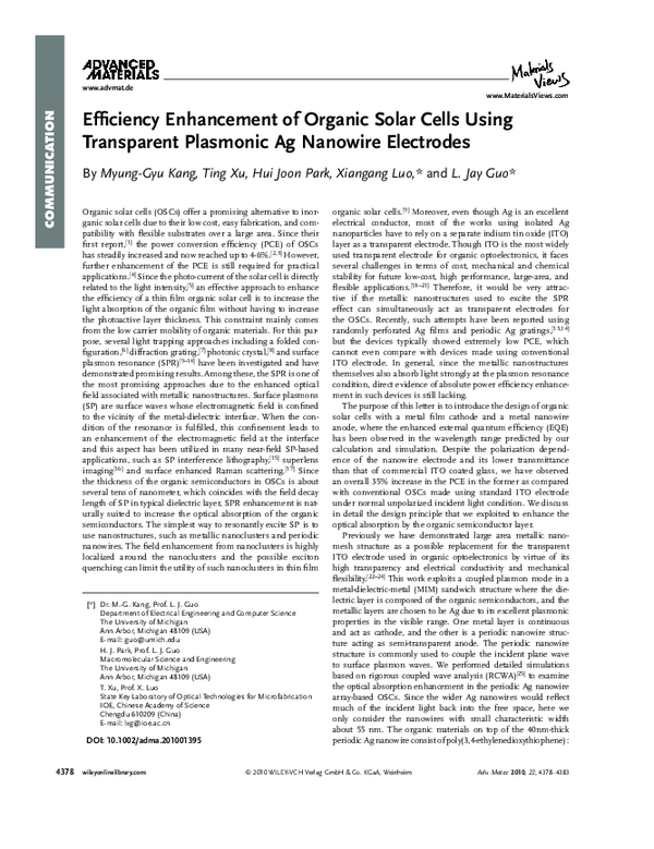 (PDF) Photocurrent enhancements of organic solar cells by altering dewetting of plasmonic Ag ...