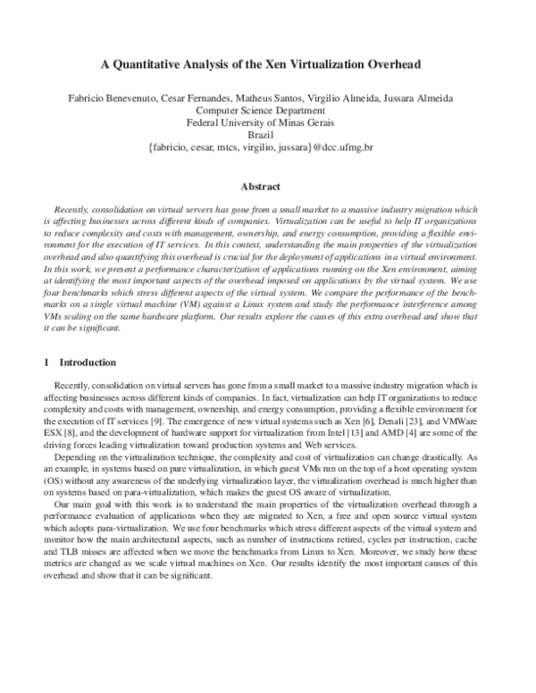 (PDF) A Quantitative Analysis of the Xen Virtualization Overhead