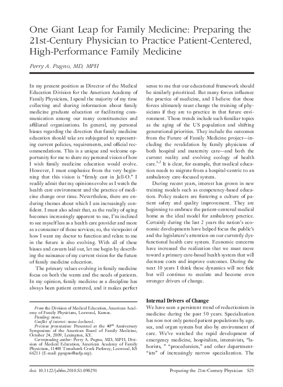 (PDF) One Giant Leap for Family Medicine: Preparing the 21st-Century ...