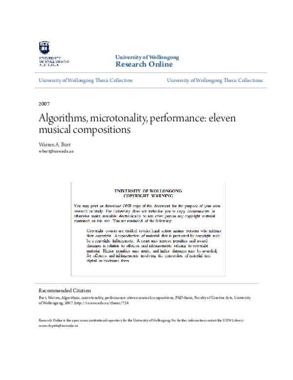 (PDF) Algorithms, microtonality, performance: eleven musical compositions (PDF) Algorithms, microtonality, performance: eleven musical compositions