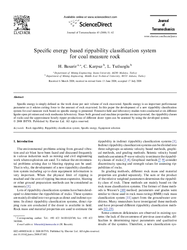 (PDF) Specific energy based rippability classification system for coal ...