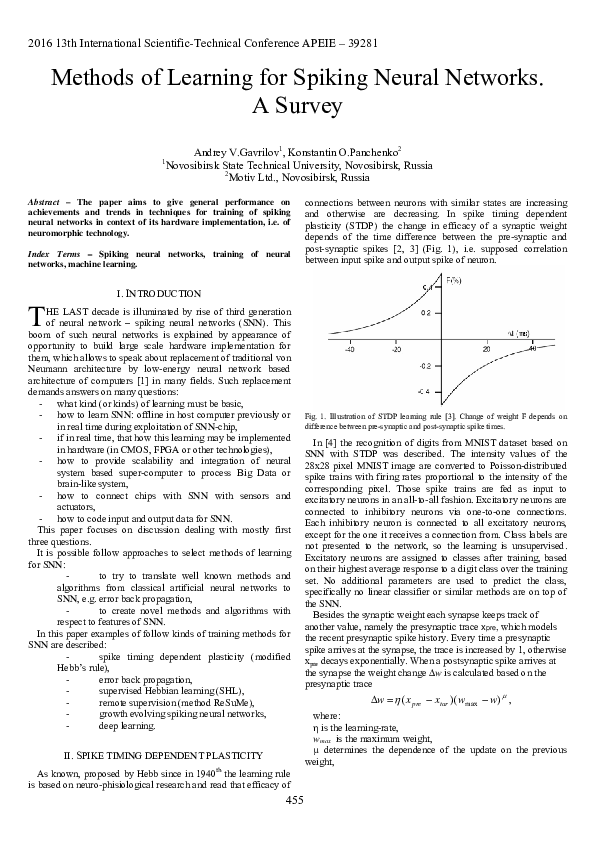 Methods of Learning for Spiking Neural Networks. A Survey