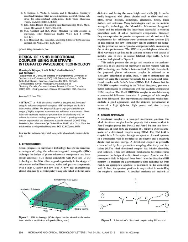 Pdf Design Of 15 Db Directional Coupler Using Substrate Integrated