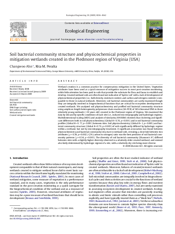 (PDF) Soil bacterial community structure and physicochemical properties in mitigation wetlands ...