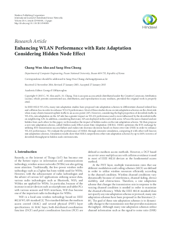 Pdf Enhancing Wlan Performance With Rate Adaptation Considering Hidden Node Effect