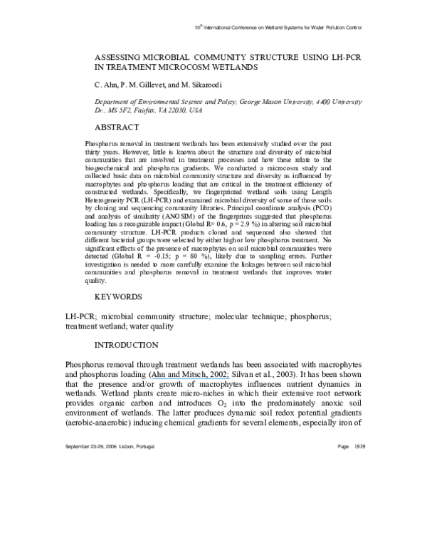 (PDF) Assessing Microbial Community Structure Using LH-PCR in Treatment ... (PDF) Assessing Microbial Community Structure Using LH-PCR in Treatment ...