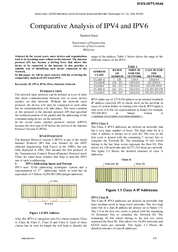 Pdf Comparative Analysis Of Ipv4 And Ipv6