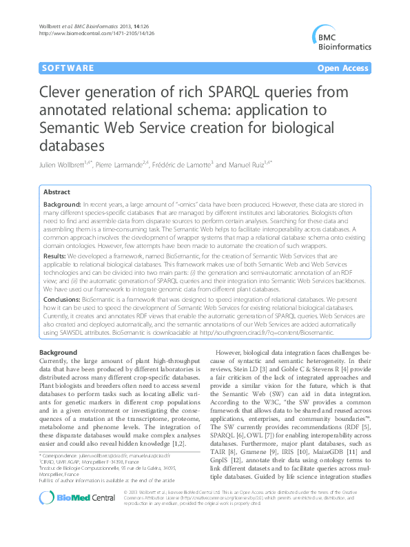(PDF) Clever generation of rich SPARQL queries from annotated relational schema: application to ...