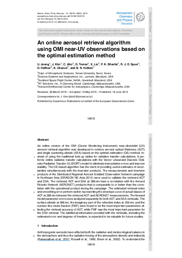 (PDF) An online aerosol retrieval algorithm using OMI near-UV observations based on the optimal ...