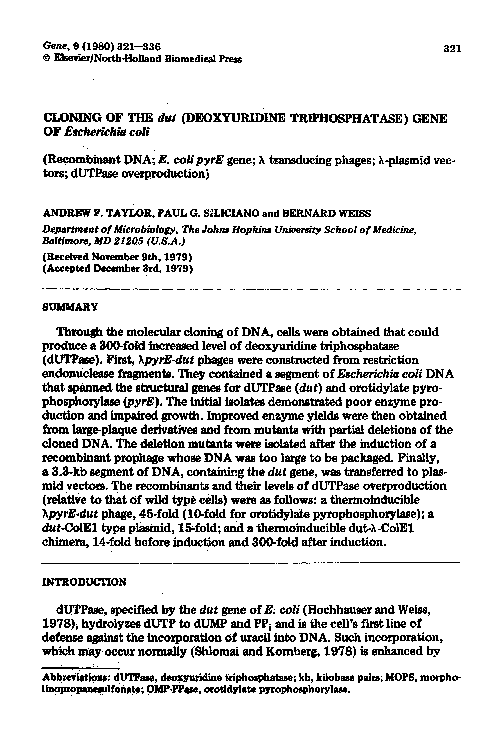 (PDF) Cloning of the dut (deoxyuridine triphophatase) gene of ...