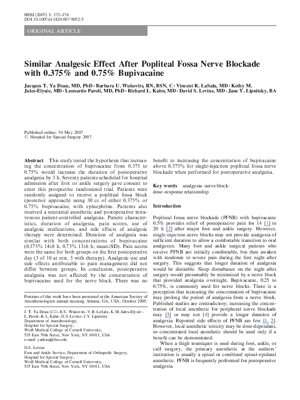 Pdf Similar Analgesic Effect After Popliteal Fossa Nerve Blockade With 0 375 And 0 75