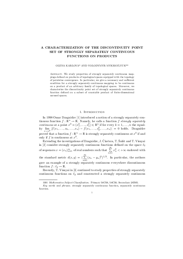 (PDF) A characterization of the discontinuity point set of strongly separately continuous ...