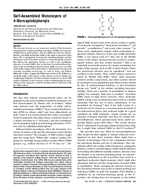 (PDF) Self-Assembled Monolayers of 4-Mercaptobiphenyls