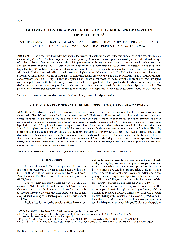 (PDF) Optimization of a protocol for the micropropagation of pineapple
