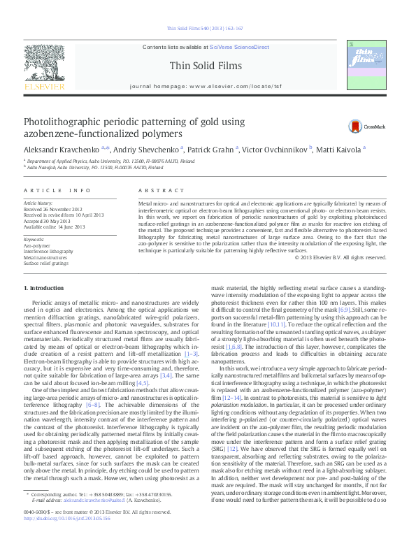 (PDF) Photolithographic periodic patterning of gold using azobenzene-functionalized polymers ...