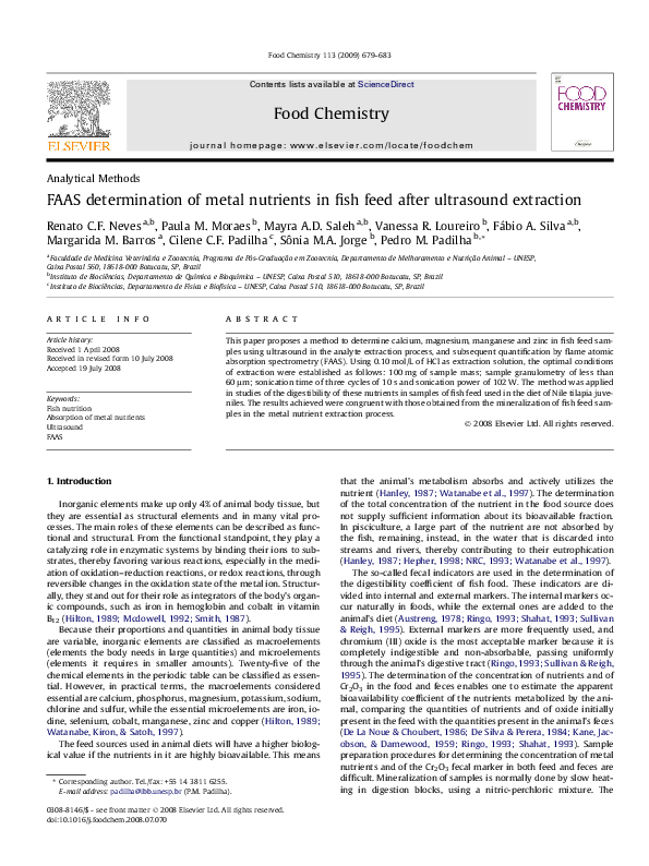 FAAS determination of metal nutrients in fish feed after ultrasound ...
