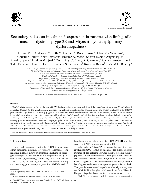(PDF) Secondary reduction in calpain 3 expression in patients with limb ...