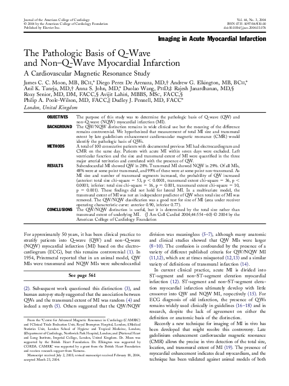 (PDF) Imaging in Acute Myocardial Infarction The Pathologic Basis of Q ...