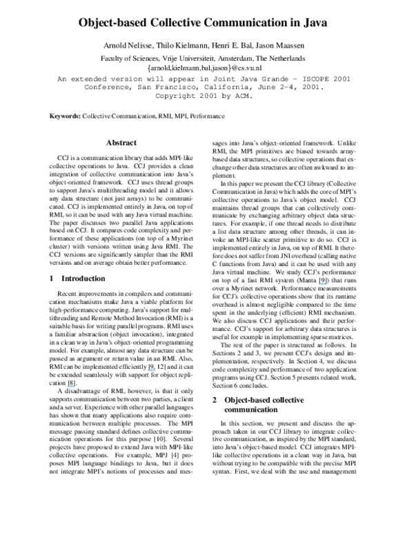 Pdf Object Based Collective Communication In Java