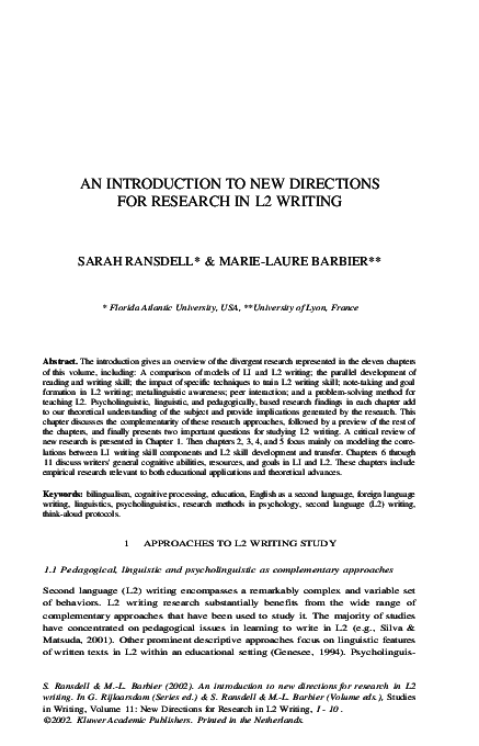 (PDF) An Introduction To New Directions For Research In L2 Writing ...