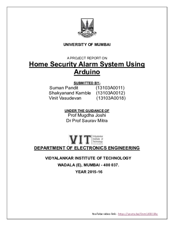 Pdf Home Security Alarm System Using Arduino Under The Guidance Of