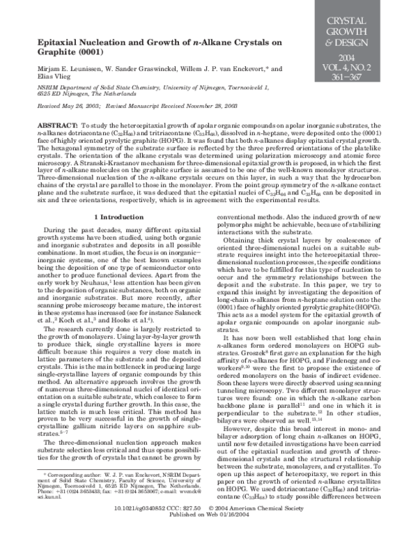 (PDF) Epitaxial Nucleation and Growth of n -Alkane Crystals on Graphite ...