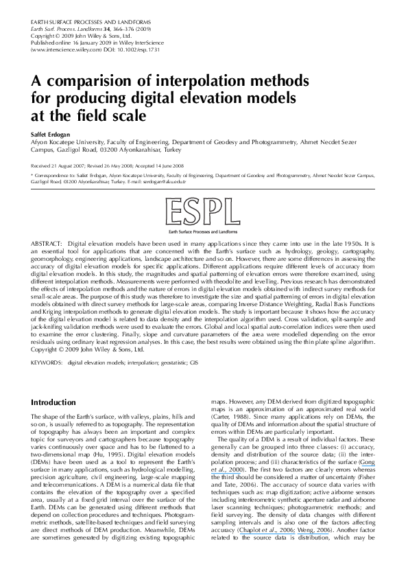 (PDF) A comparision of interpolation methods for producing digital ...